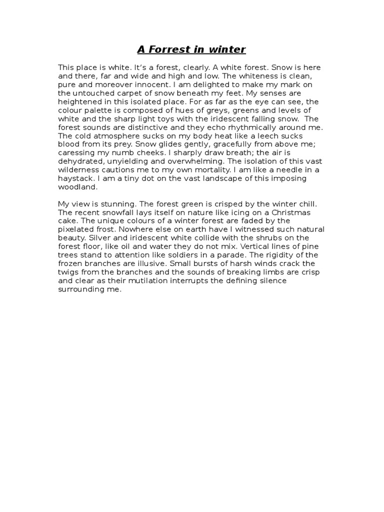 A Forrest in Winter GCSE ENGLISH DESCRIPTIVE WRITING EXAMPLE | PDF