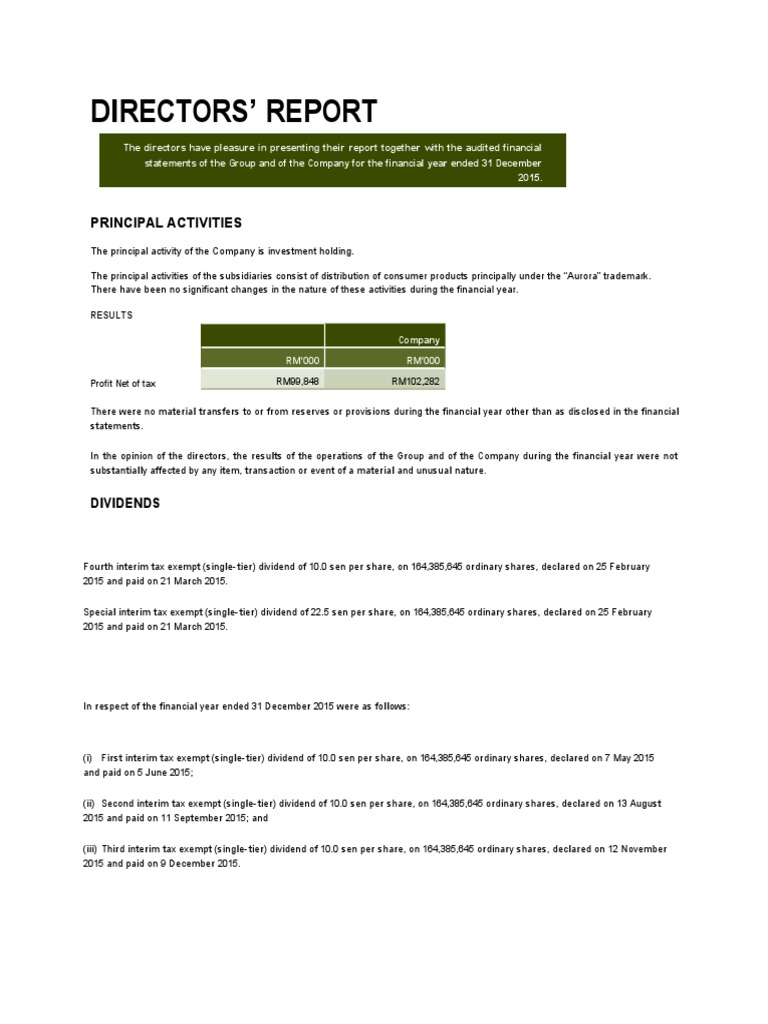 2015 Directors' Report and Financials | PDF | Dividend | Bad Debt