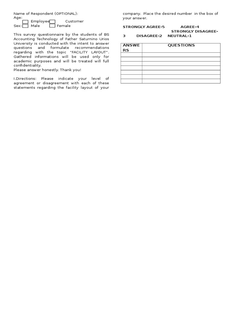 Answe RS Questions: Strongly Agree-5 Agree-4 Strongly Disagree-3 ...