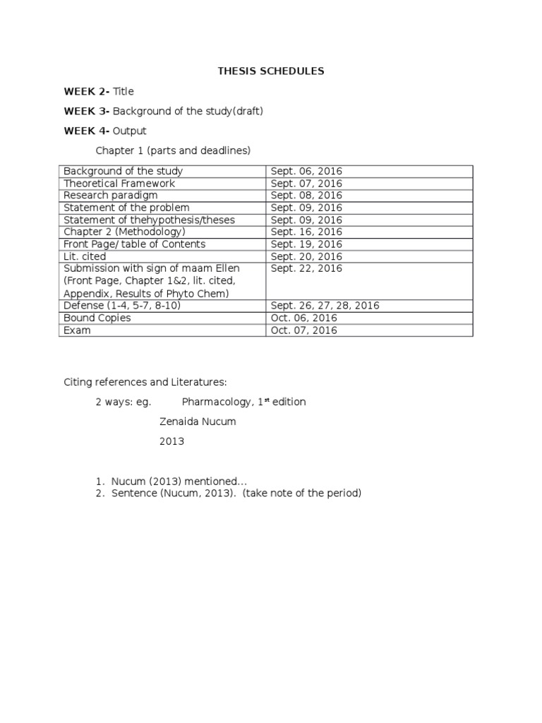 Thesis Schedules WEEK 2-Title WEEK 3 - Background of The Study (Draft ...