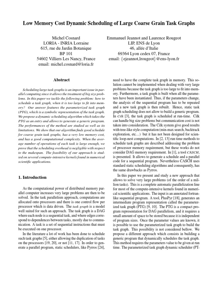 Low Memory Cost Dynamic Scheduling of Large Coarse Grain Task Graphs | Download Free PDF ...