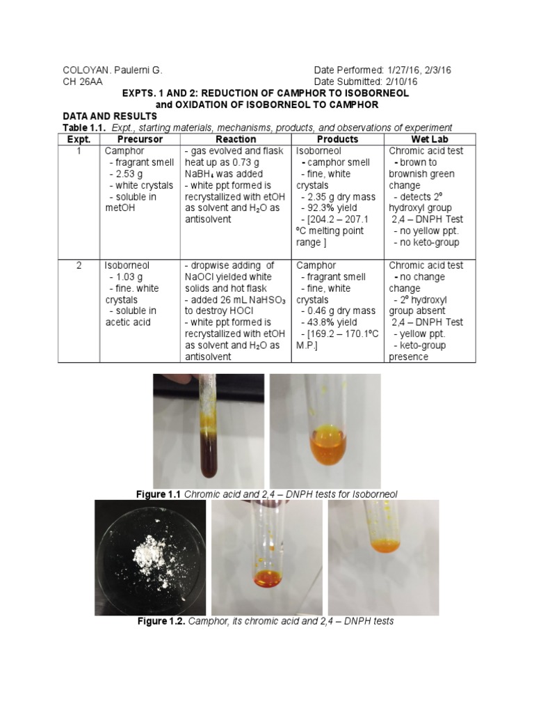 Camphor Reduction and Isoborneol Oxidation | PDF | Alcohol ...