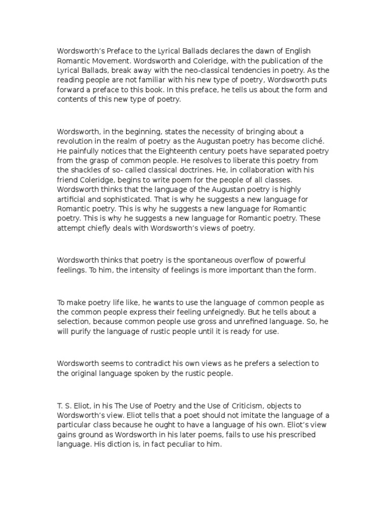 Preface to Lyrical Ballads | William Wordsworth | Poetry