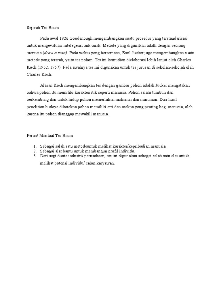Perkembangan dan Manfaat Tes Gambar Pohon (Tes Baum) | PDF