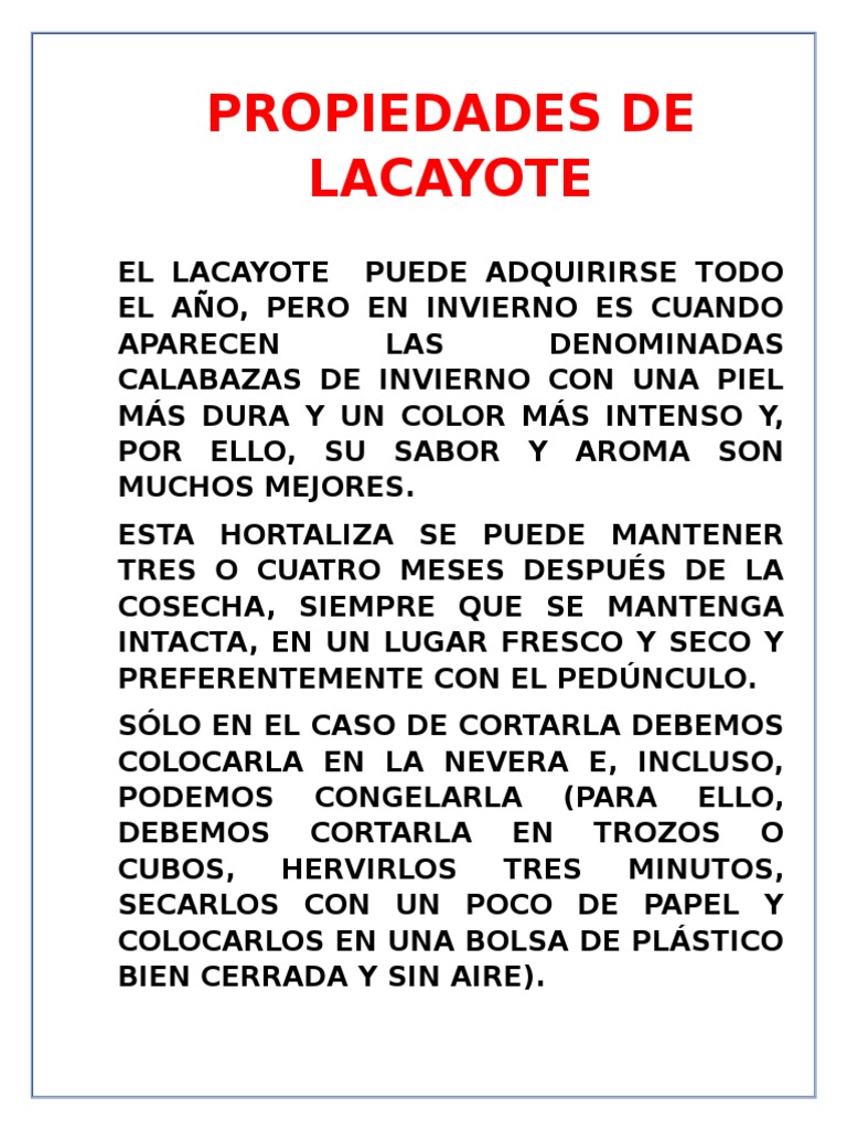 Propiedades de Lacayote | PDF | Calcio | Vitamina a