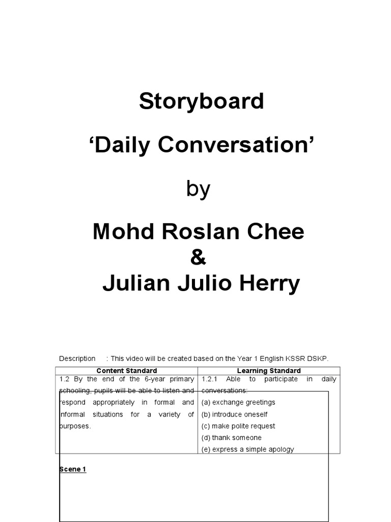 Storyboard Daily Conversation': Content Standard Learning Standard | PDF