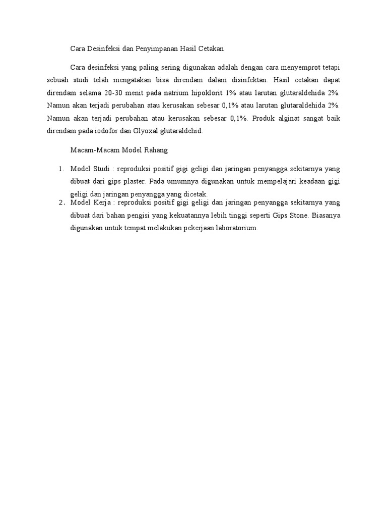 Cara Desinfeksi Dan Penyimpanan Hasil Cetakan | PDF