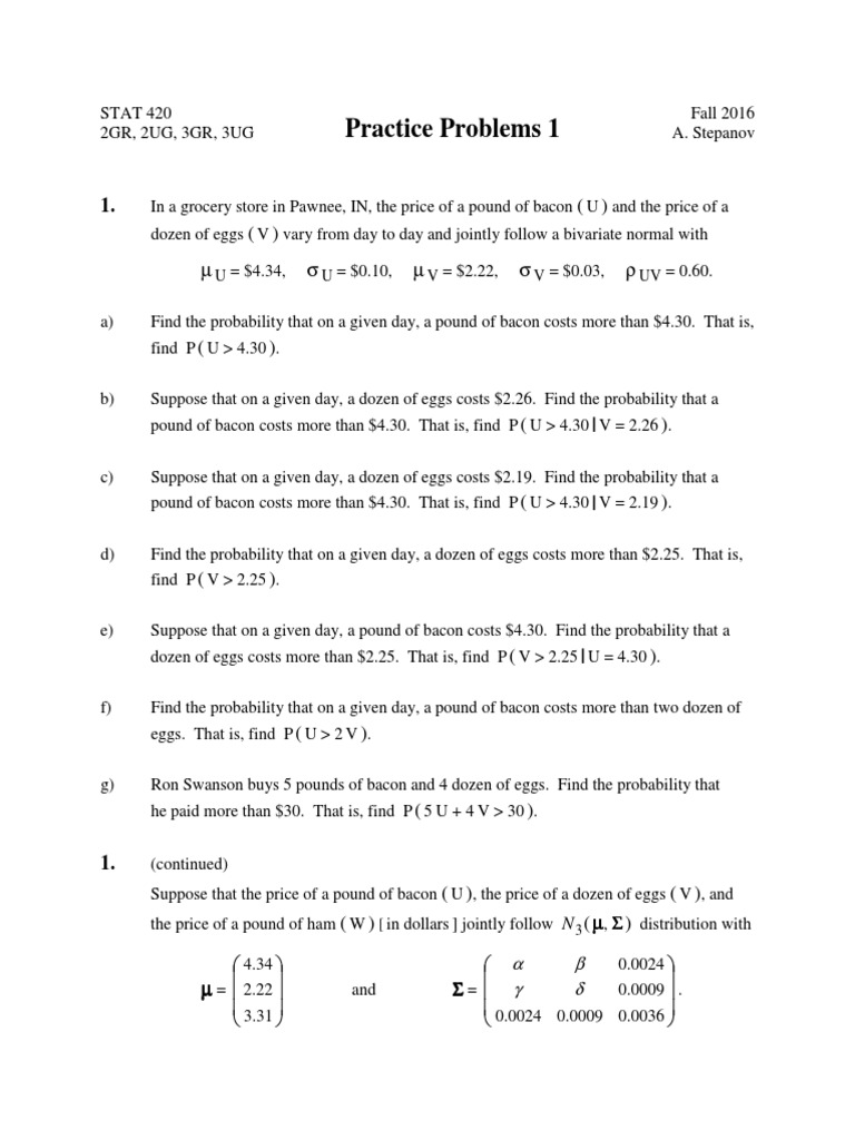 Practice Problems 1 - Applied Statistics | PDF | Normal Distribution ...