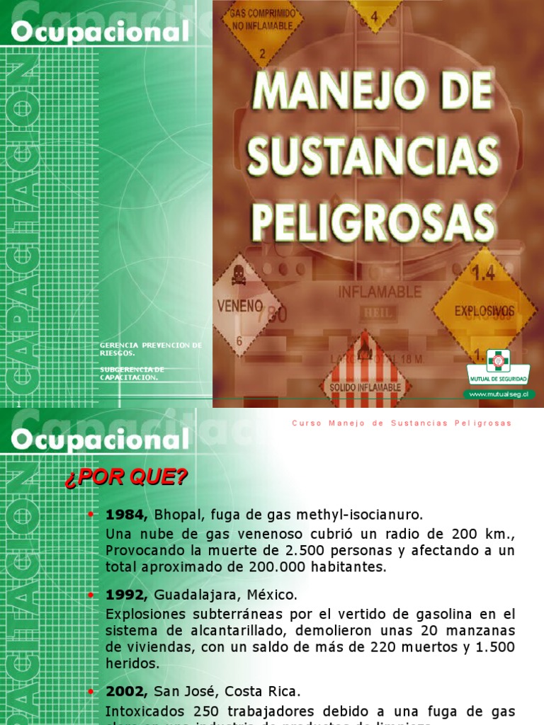Manejo de Sustancias Peligrosas Presentación | PDF | Contaminación | Quemar