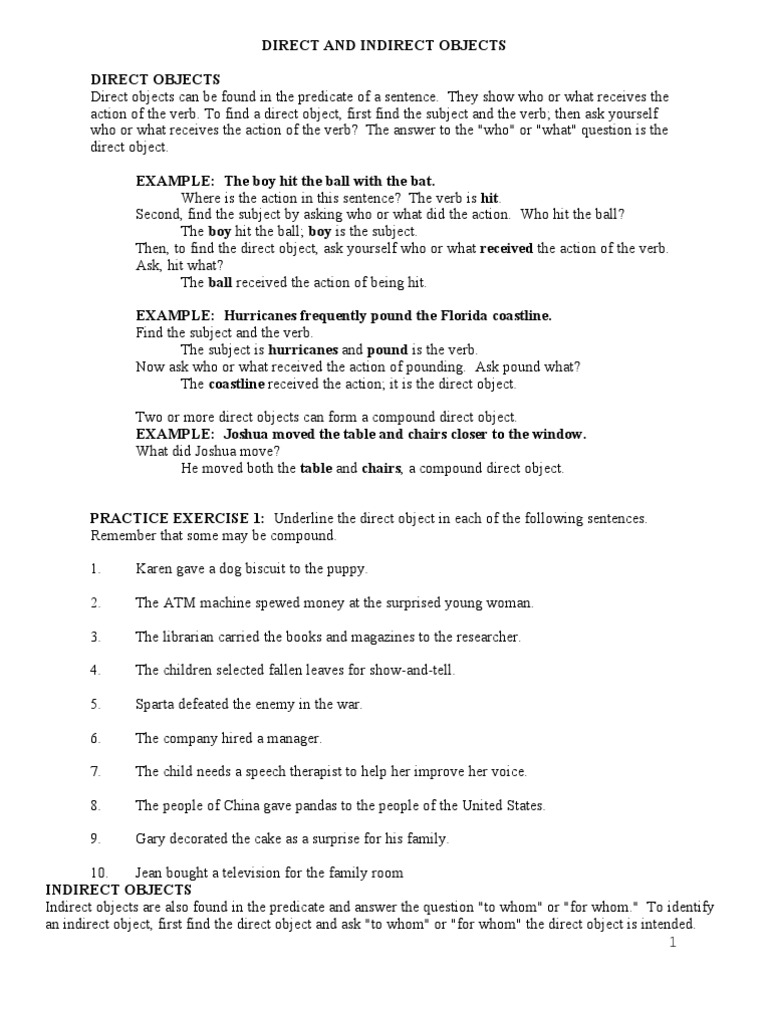 Direct and Indirect Objects Review | PDF | Object (Grammar) | Verb