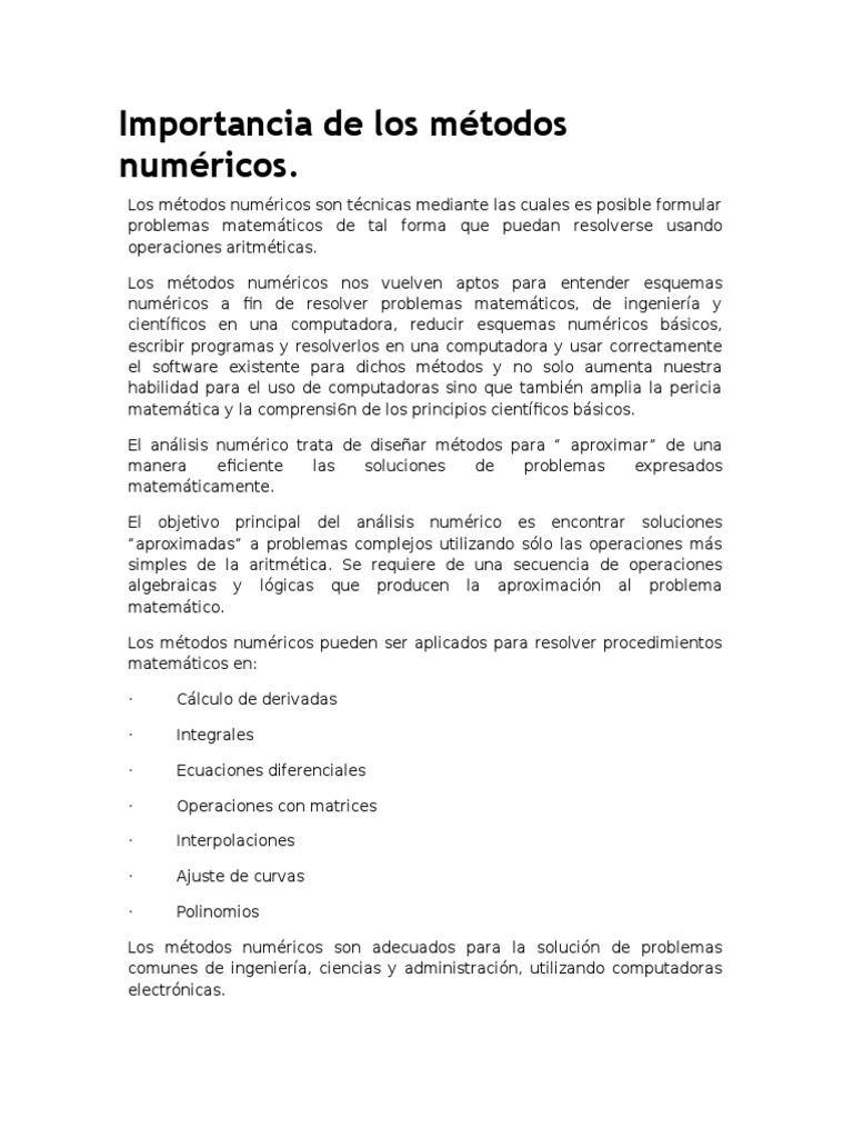 Importancia de Los Métodos Numéricos | PDF | Análisis numérico | Enseñanza de matemática