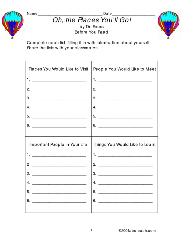 Oh The Places You'll Go - DR Suess | PDF