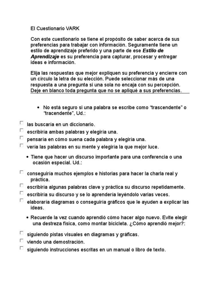 El Cuestionario VARK | PDF | Programa de computadora | Programación