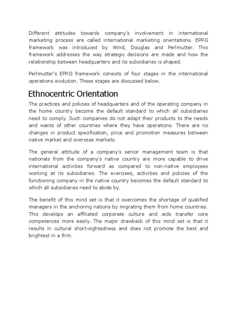 EPRG Approach | Download Free PDF | Strategic Management | Exports