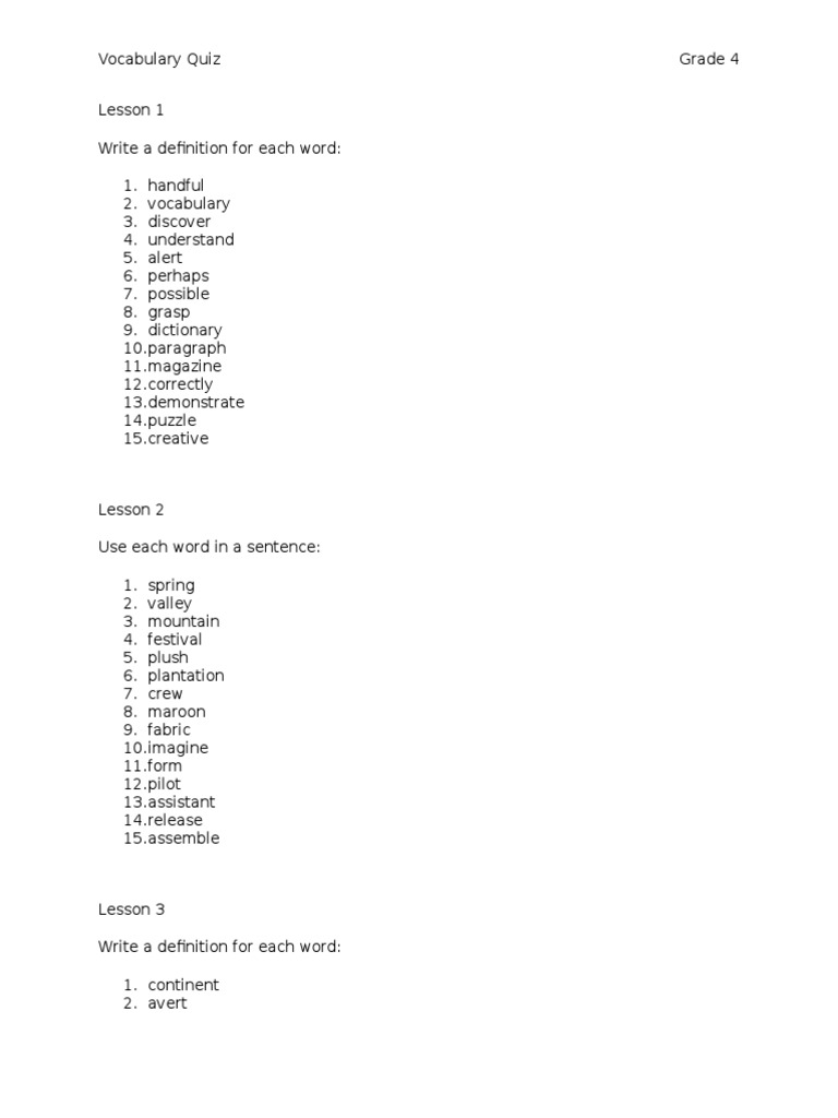 Grade 4 Vocabulary Quiz Series | PDF | Semantics