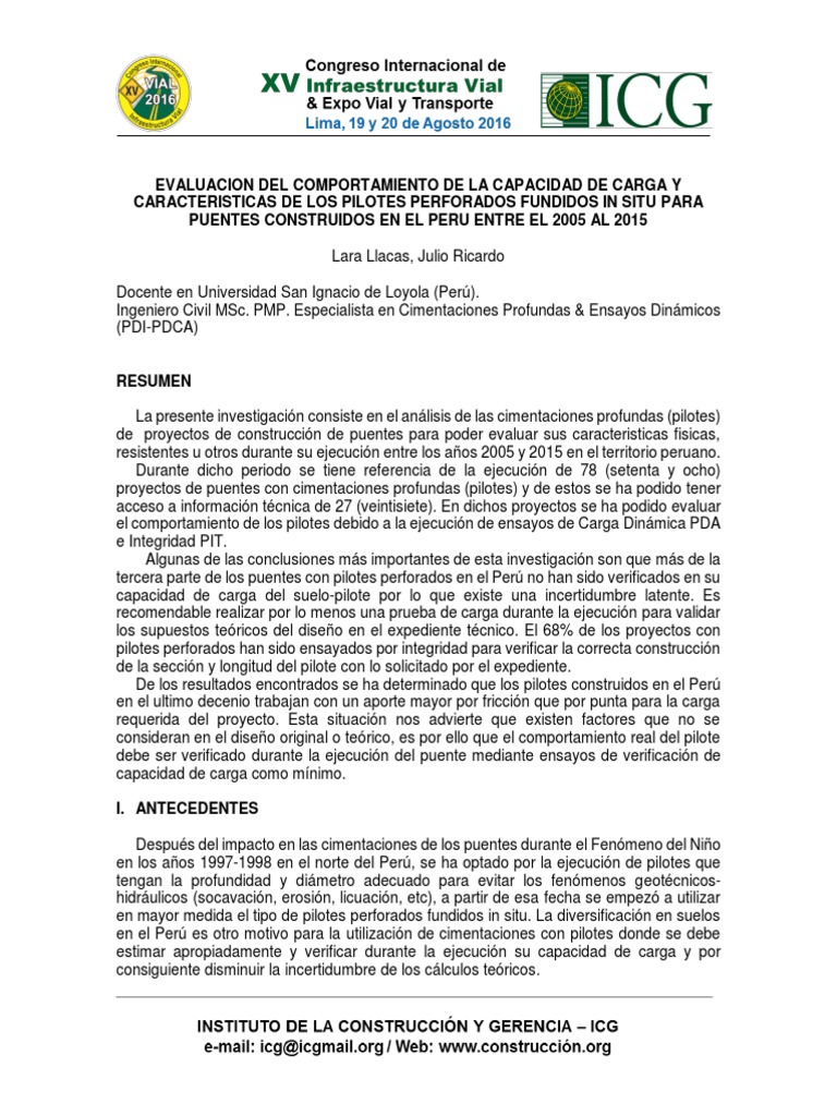 Evaluación de Pilotes Perforados en Puentes | PDF | Perú | Fundación ...