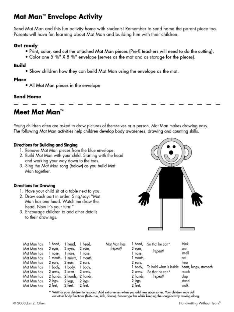 HWT Mat Man Envelope Activity PDF | PDF | Language Arts & Discipline ...