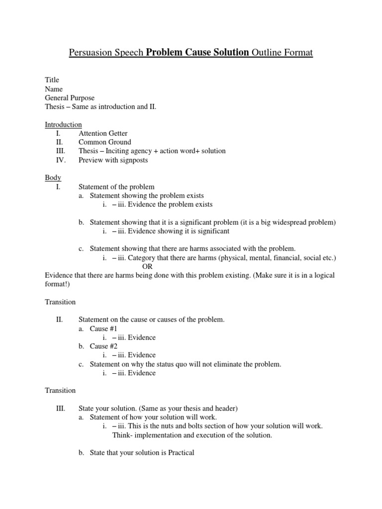 Persuasion Speech - Problem Cause Solution 1 | PDF