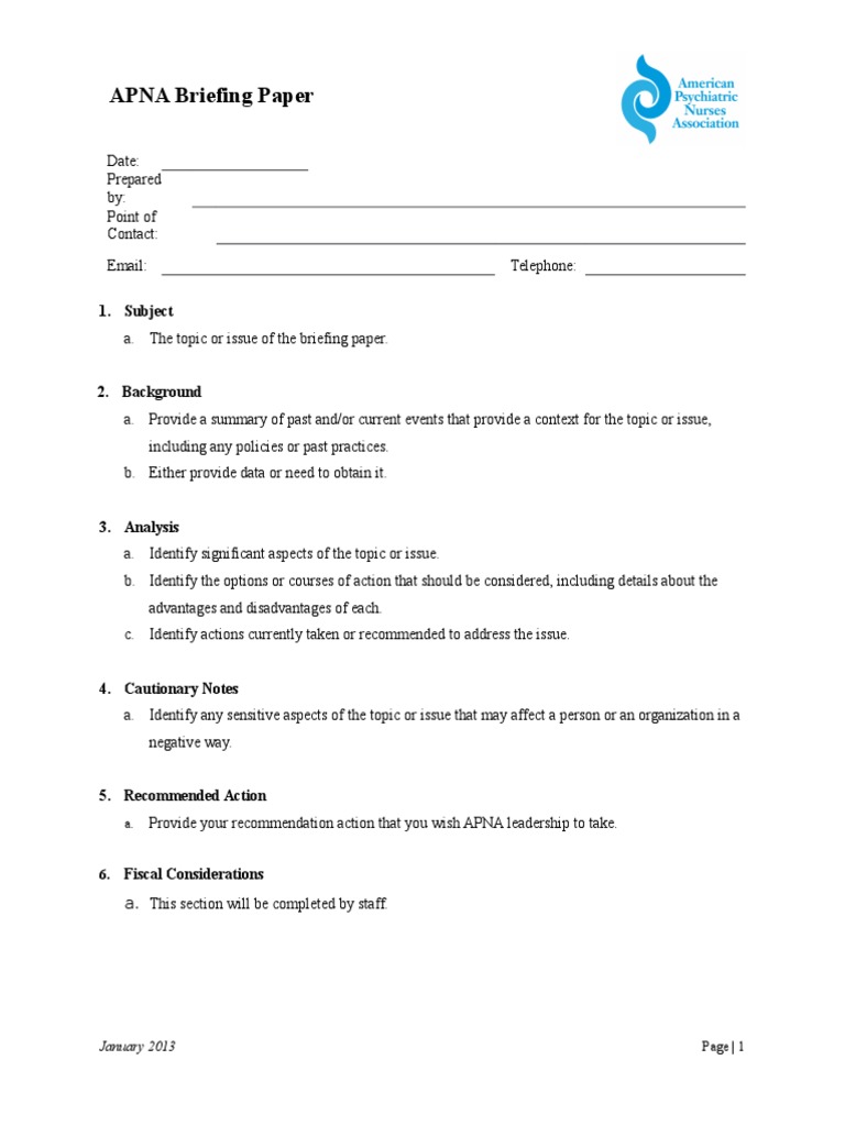 APNA Briefing Paper Template | PDF | Finance & Money Management
