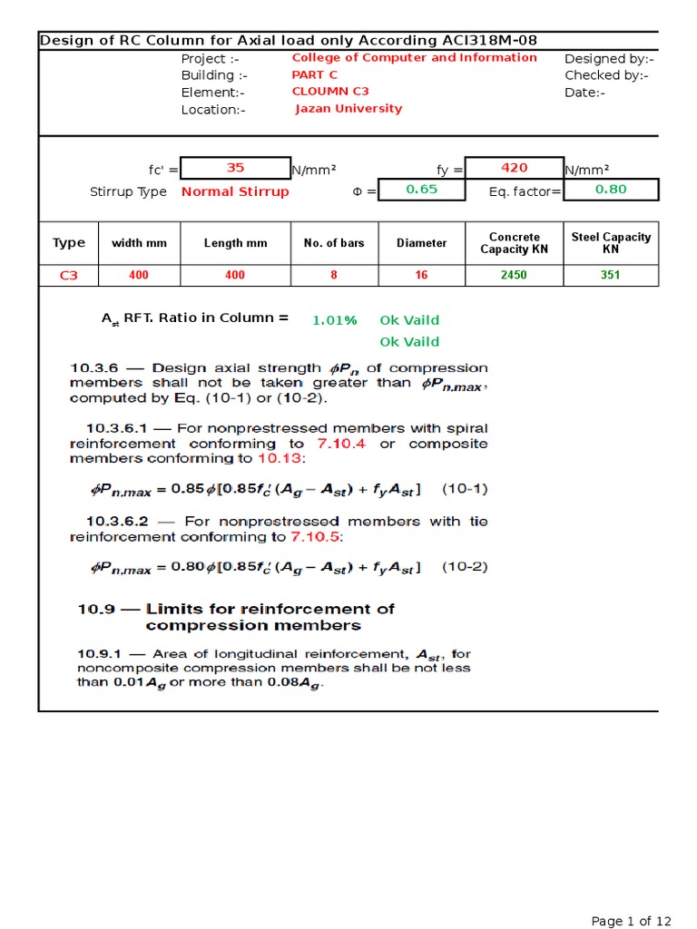 (R) ACI - 318-08 - Column Design For Axial Load Only | PDF | Technology ...