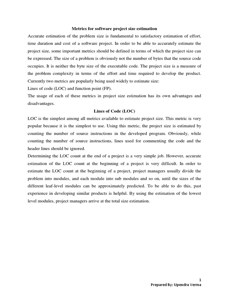 Metrics For Software Project Size Estimation Pdf User Interface Inputoutput 