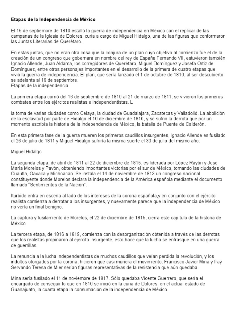 Las cuatro etapas de la lucha por la independencia de México | PDF ...