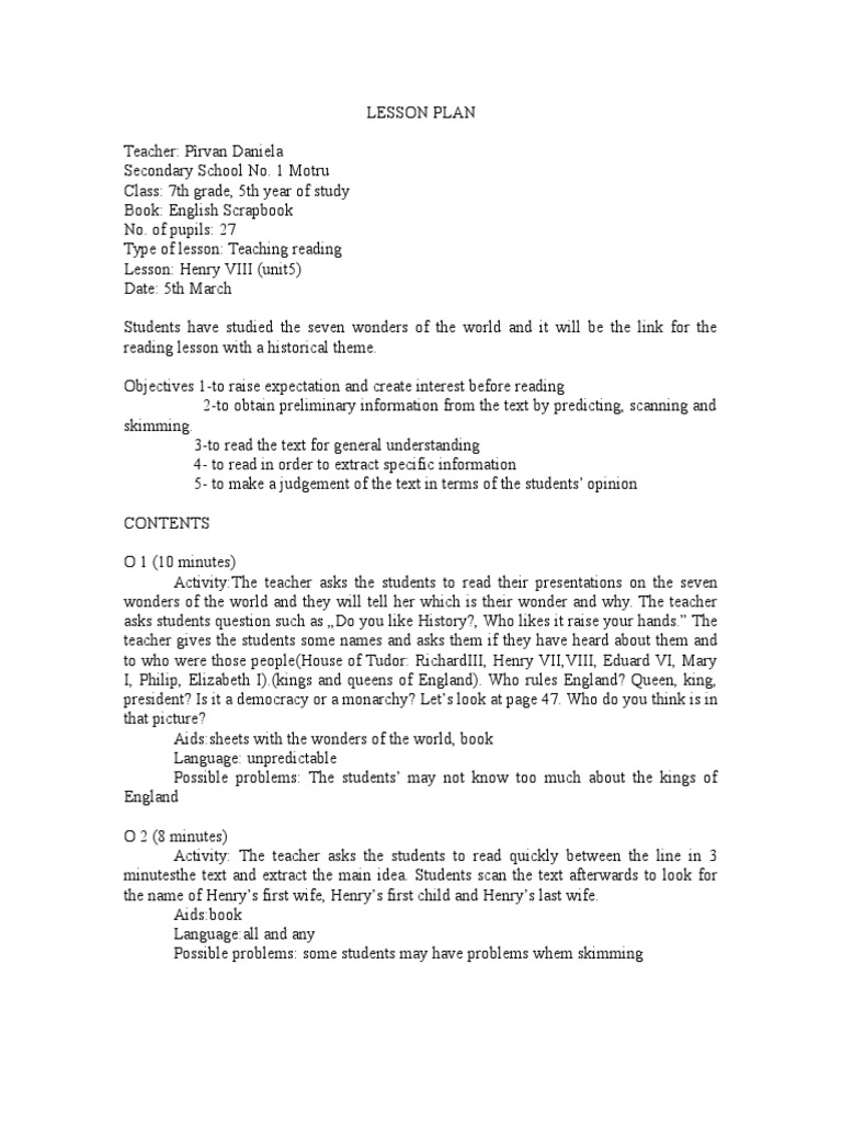 Lesson Plan (Henry VIII) 7th MANUAL SCRAPBOOK | Download Free PDF ...