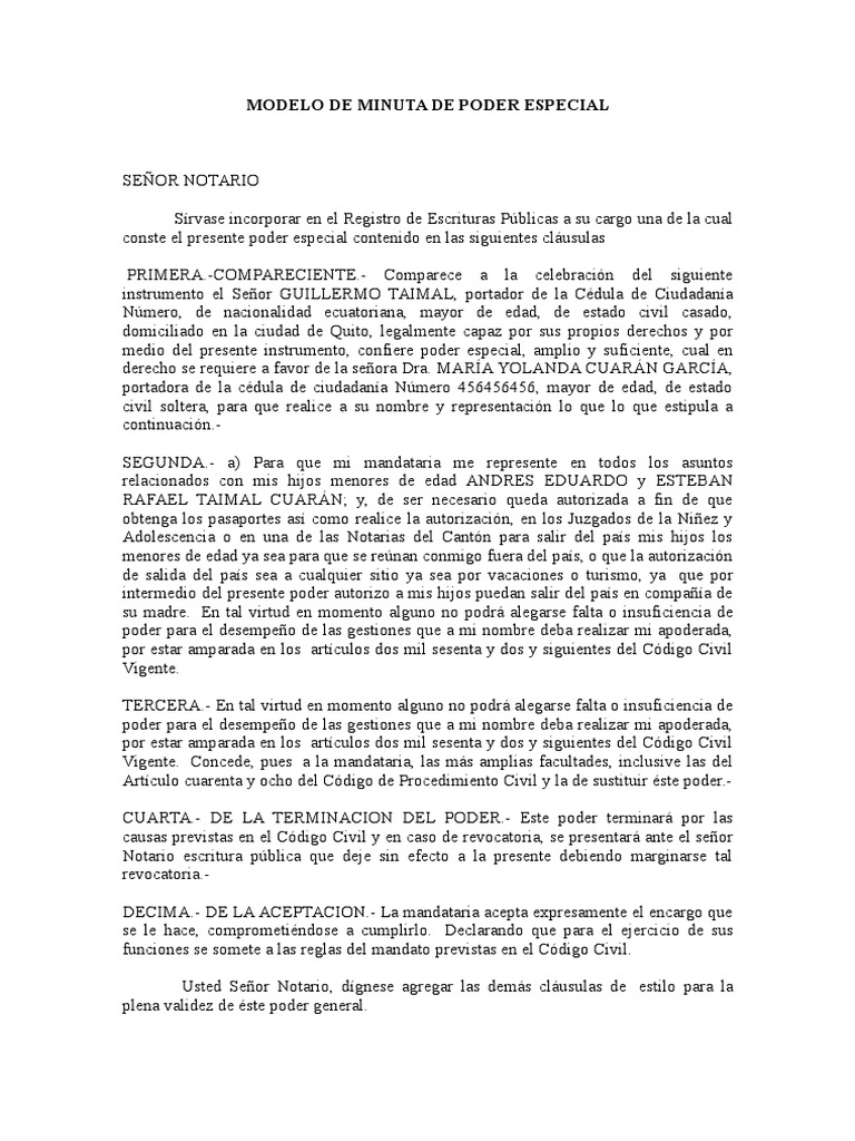 Modelo Minuta Poder Especial | PDF | Ciudadanía | Justicia