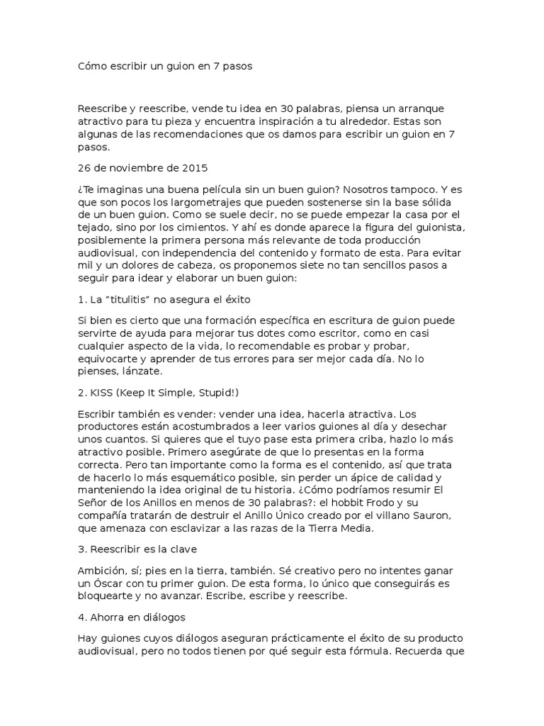 Cómo Escribir Un Guion en 7 Pasos | PDF | Ocio
