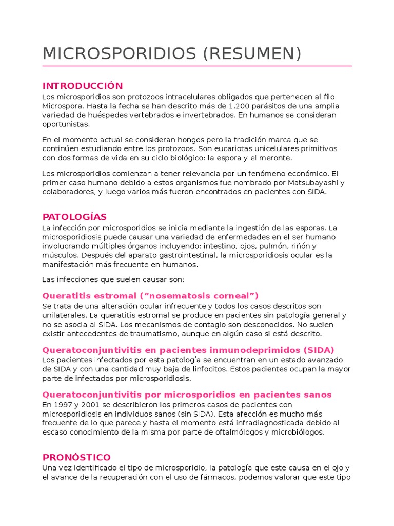 Microsporidios Resumen | PDF | Tinción | Infección