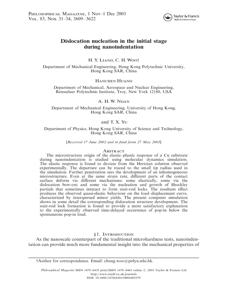 Dislocation Nucleation in The Initial Stage During Nanoindentation | PDF | Dislocation ...
