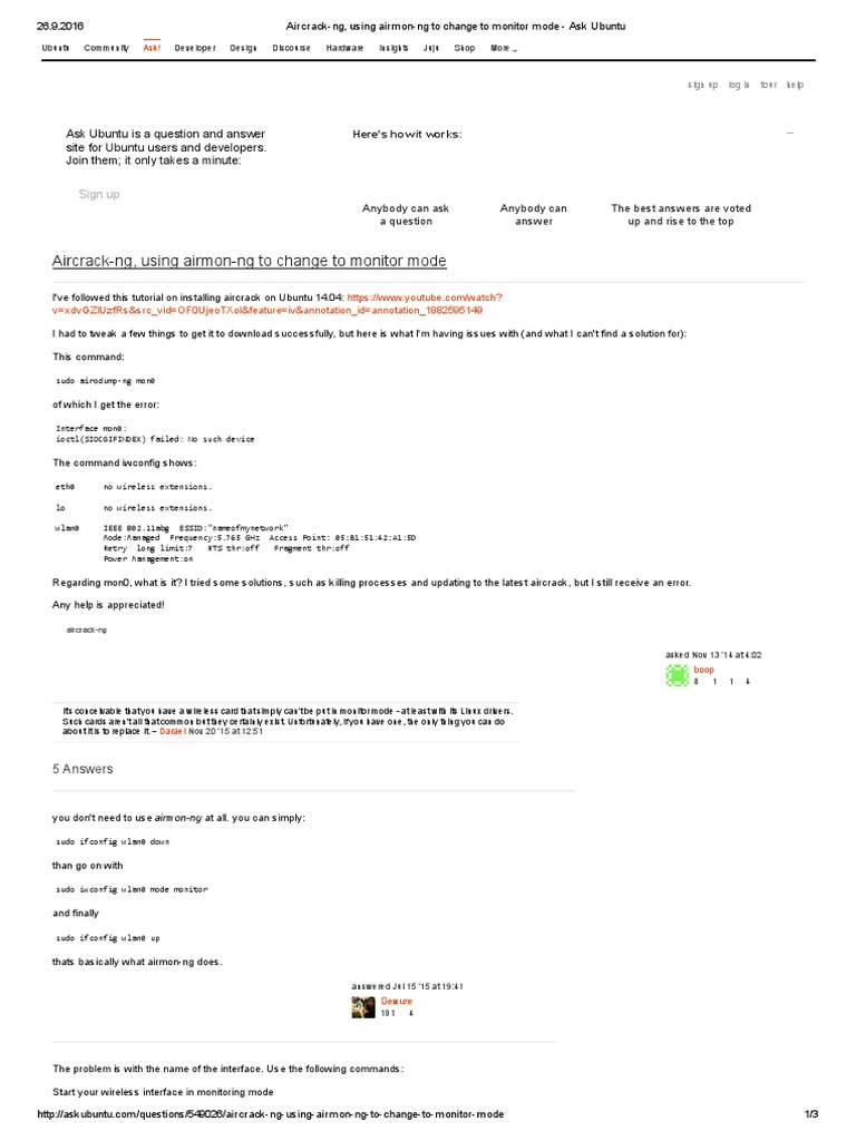 Aircrack-Ng, Using Airmon-Ng To Change To Monitor Mode - Ask Ubuntu ...