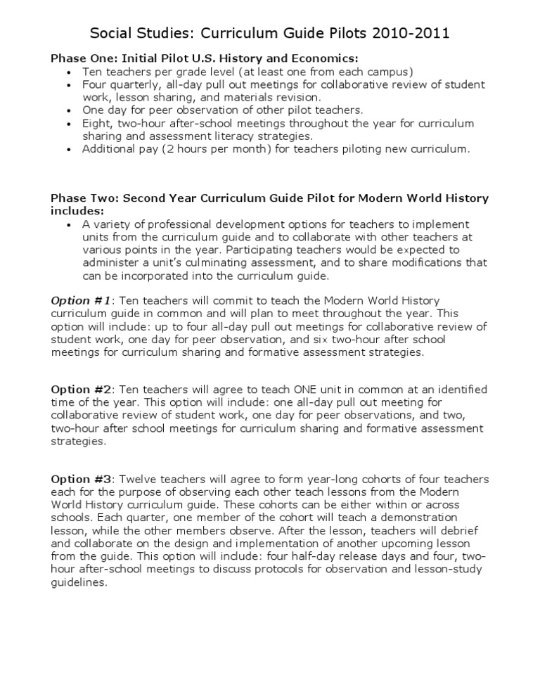 Social Studies Curriculum Pilot Guide 2010-2011 | PDF