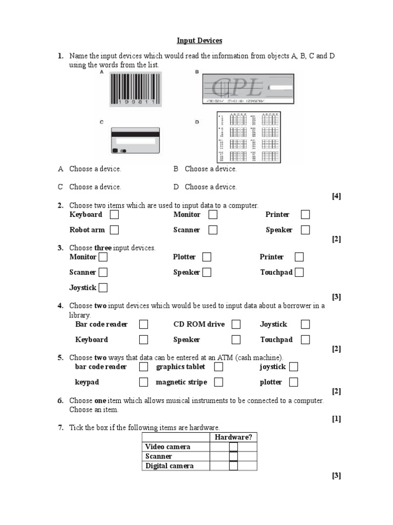 1. Input Devices - Questions | Point Of Sale | Computer Hardware