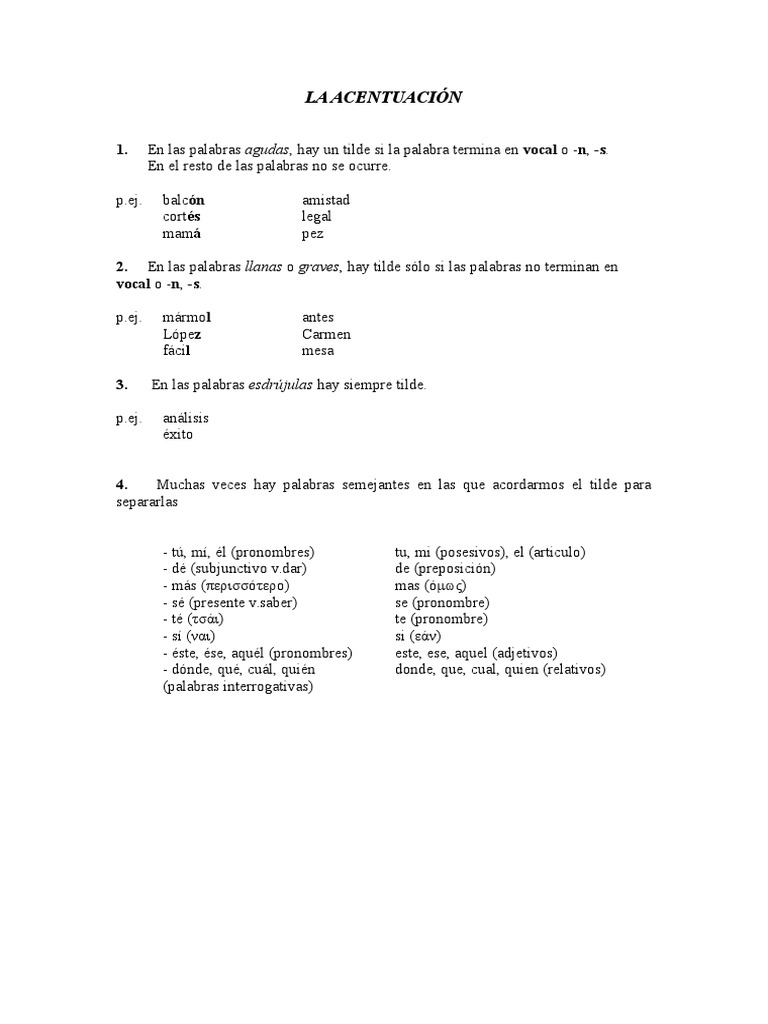 Reglas de Acentuacion en Espanol A1 | PDF | Tipología Lingüística ...