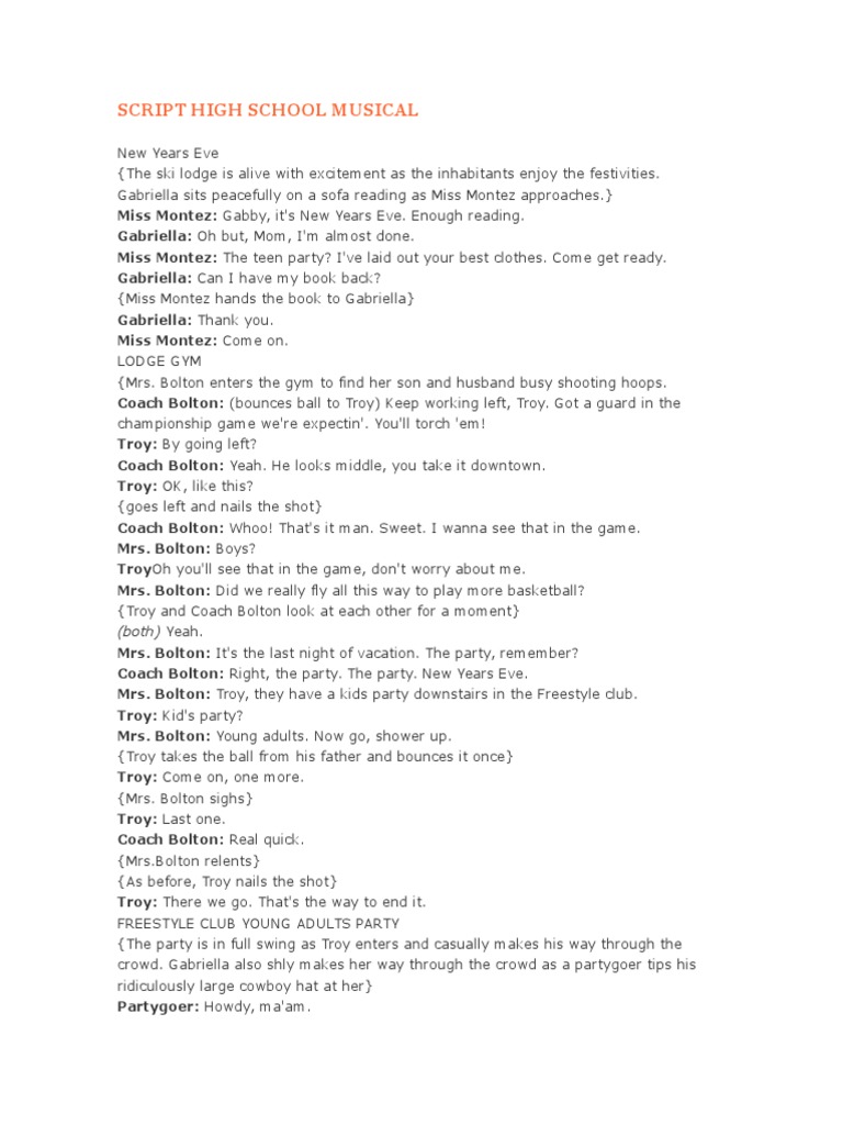 Script High School Musical | PDF | Leisure | Sports