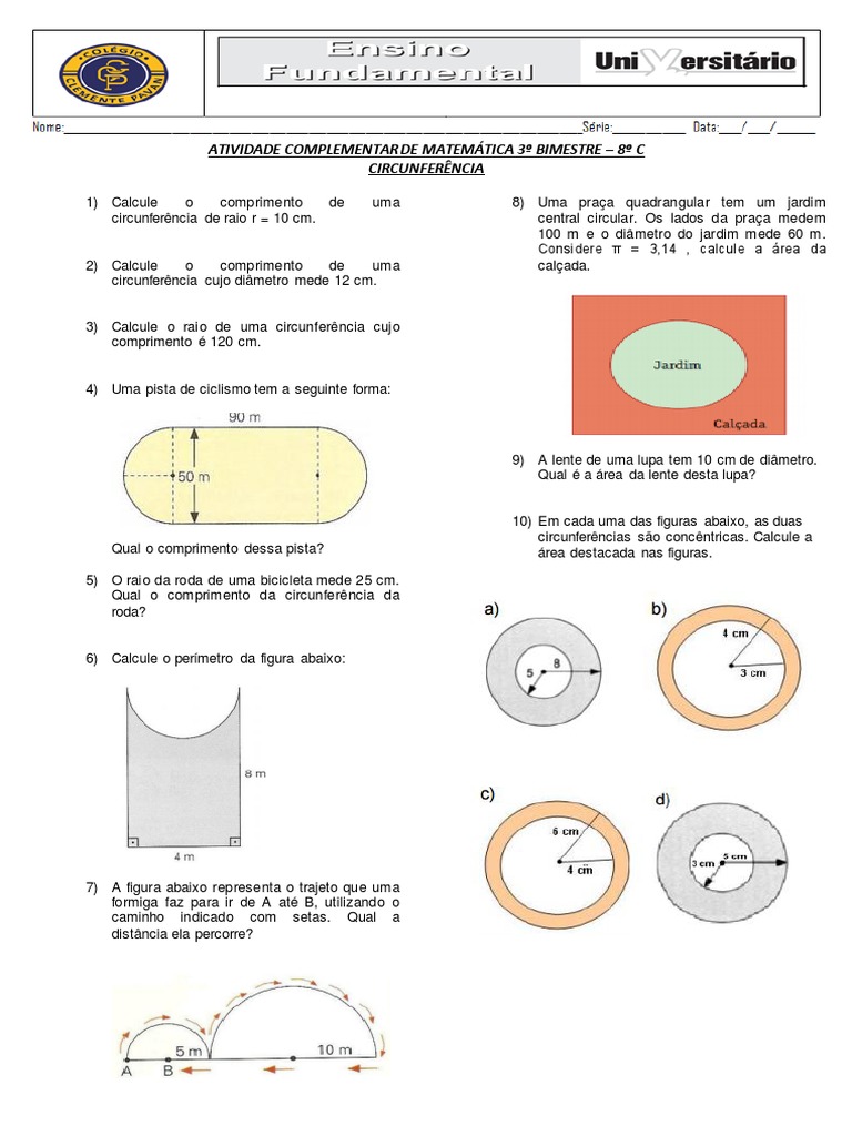 8 ANO - Circunferencia | PDF | Métodos e Materiais de Ensino