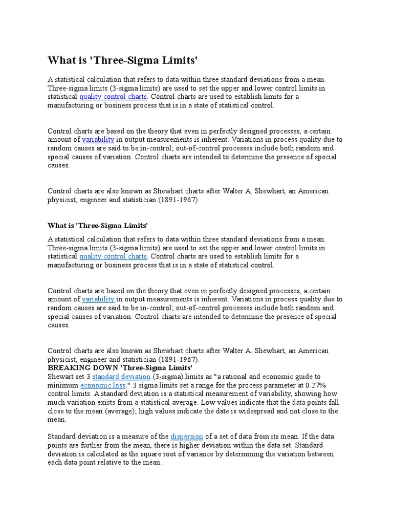 What Is 'Three-Sigma Limits': Quality Control Charts | PDF