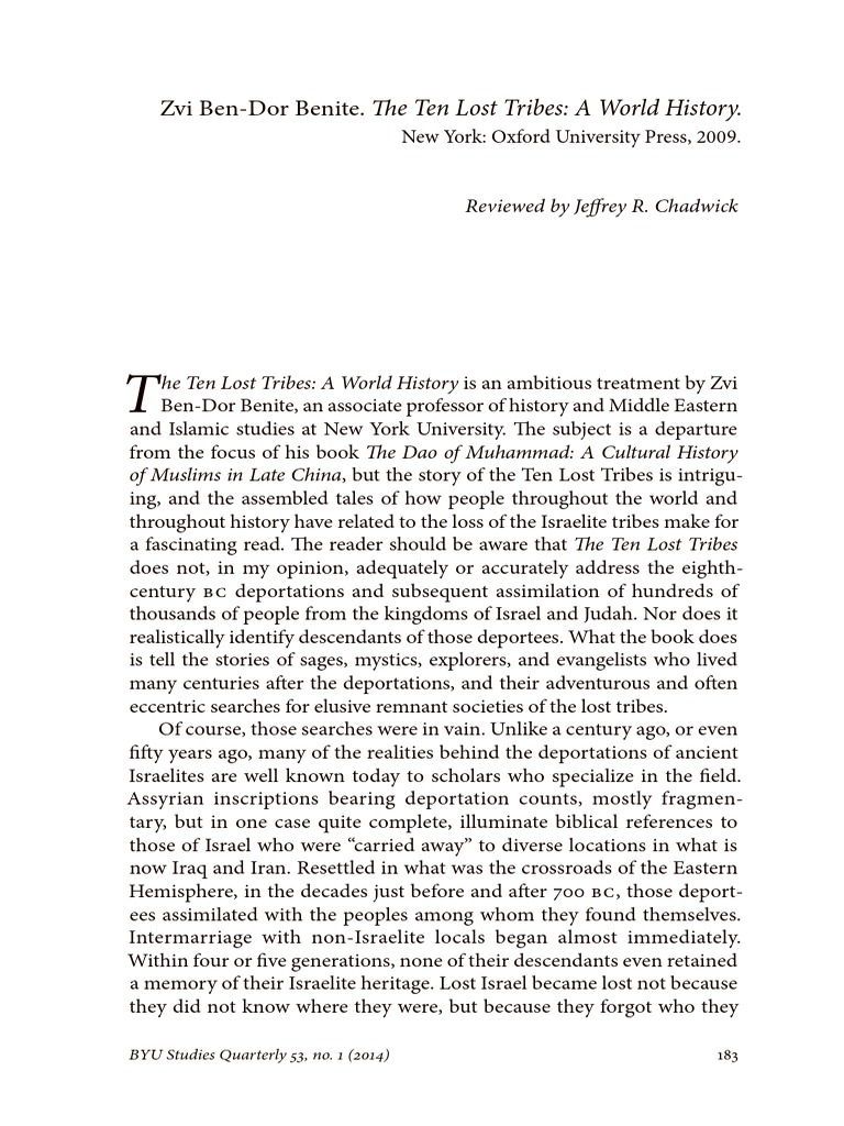 Zvi Ben-Dor Benite. The Ten Lost Tribes: A World History.: Reviewed by ...