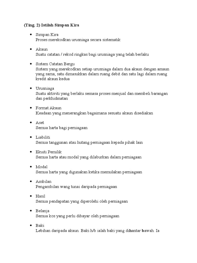 Nota Ringkas Simpan Kira Ting. 2 | PDF