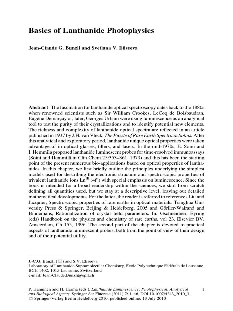 Basics of Lanthanide Photophysics: Understanding the Fundamental Principles of Electronic ...