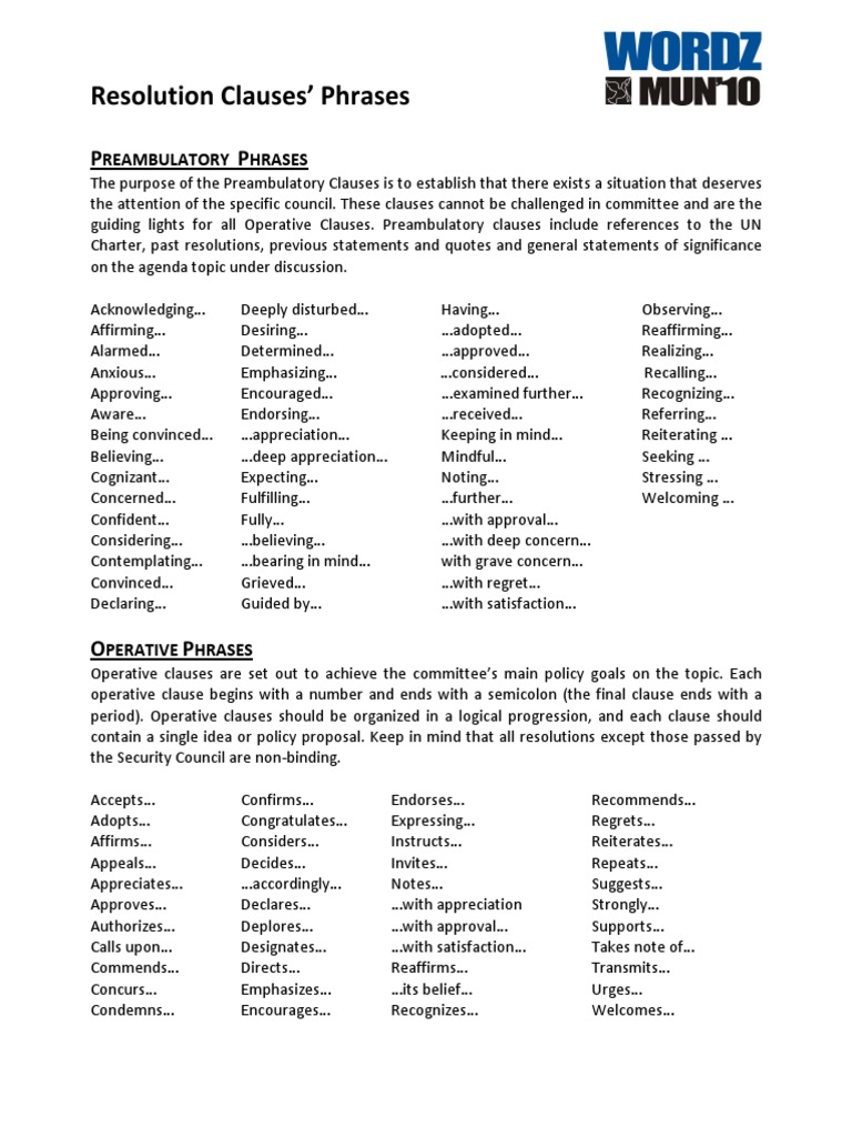 MUN Resolution Phrases | PDF