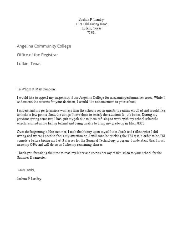 Appeal Letter Example | PDF