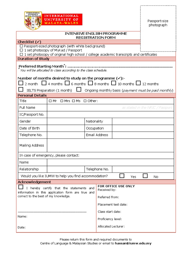 Intensive English Registration Form | PDF | Business
