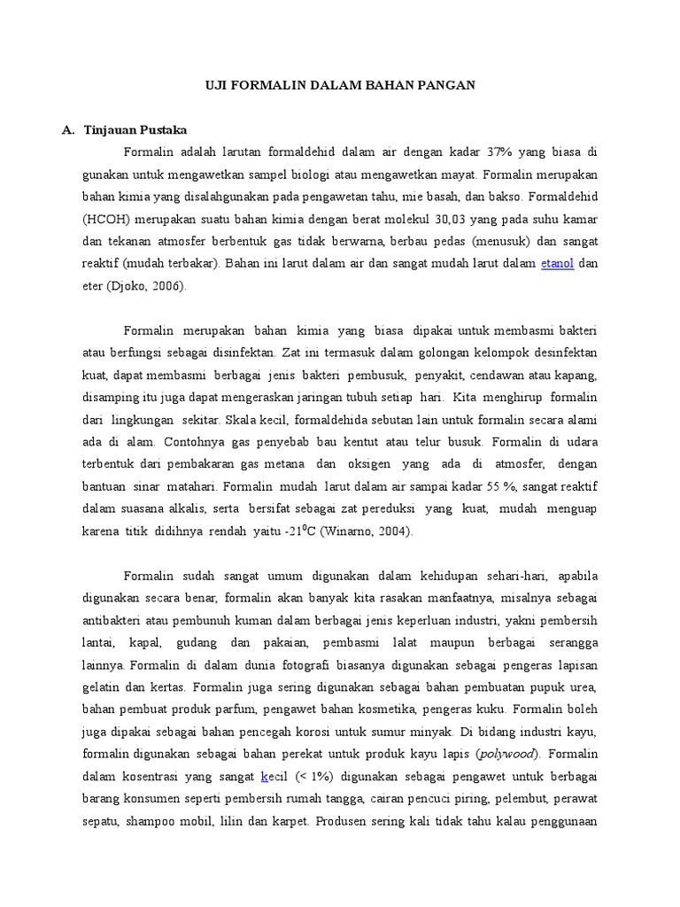 Uji Formalin dalam Makanan Pangan | PDF