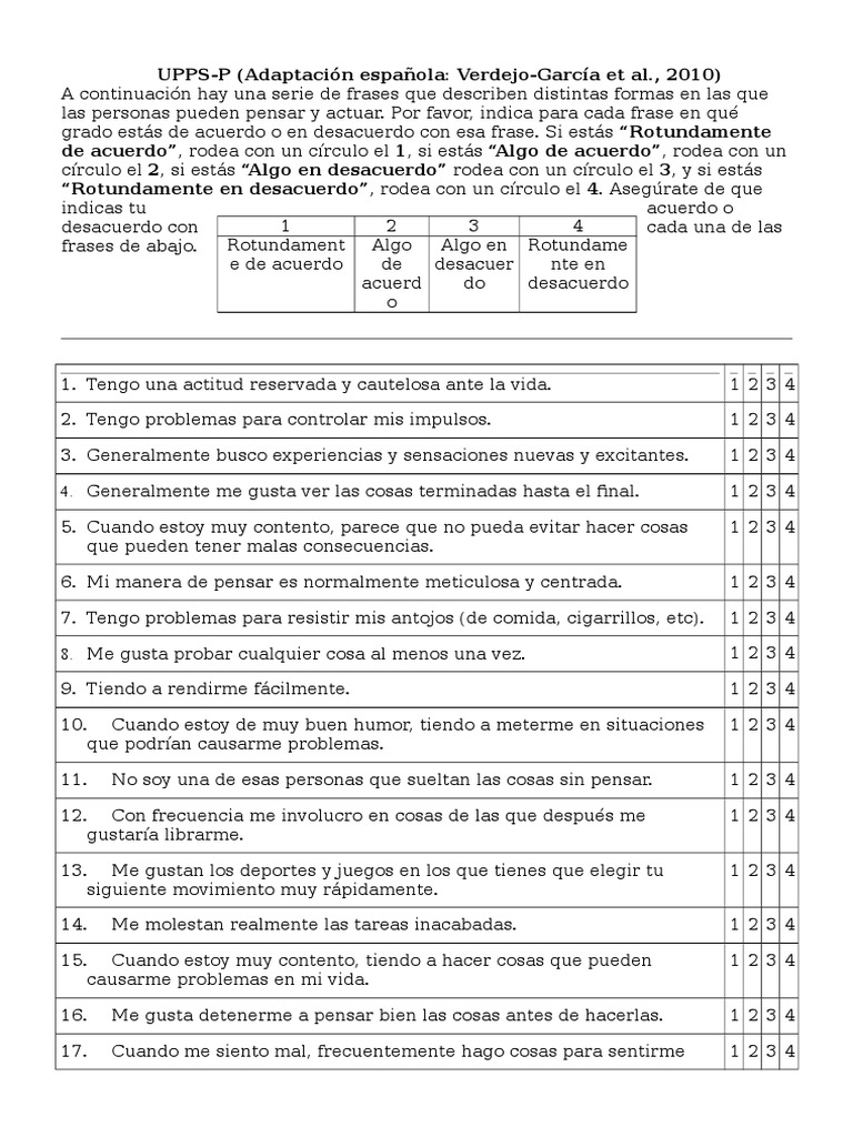 Cuestionario de Impulsividad Upps-p