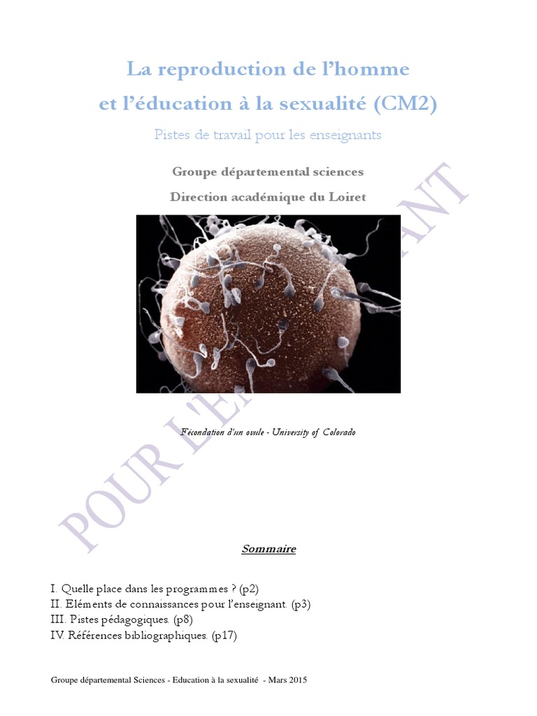 La Reproduction de l’Homme Et l’Éducation à La Sexualité CM2 | Cycle ...