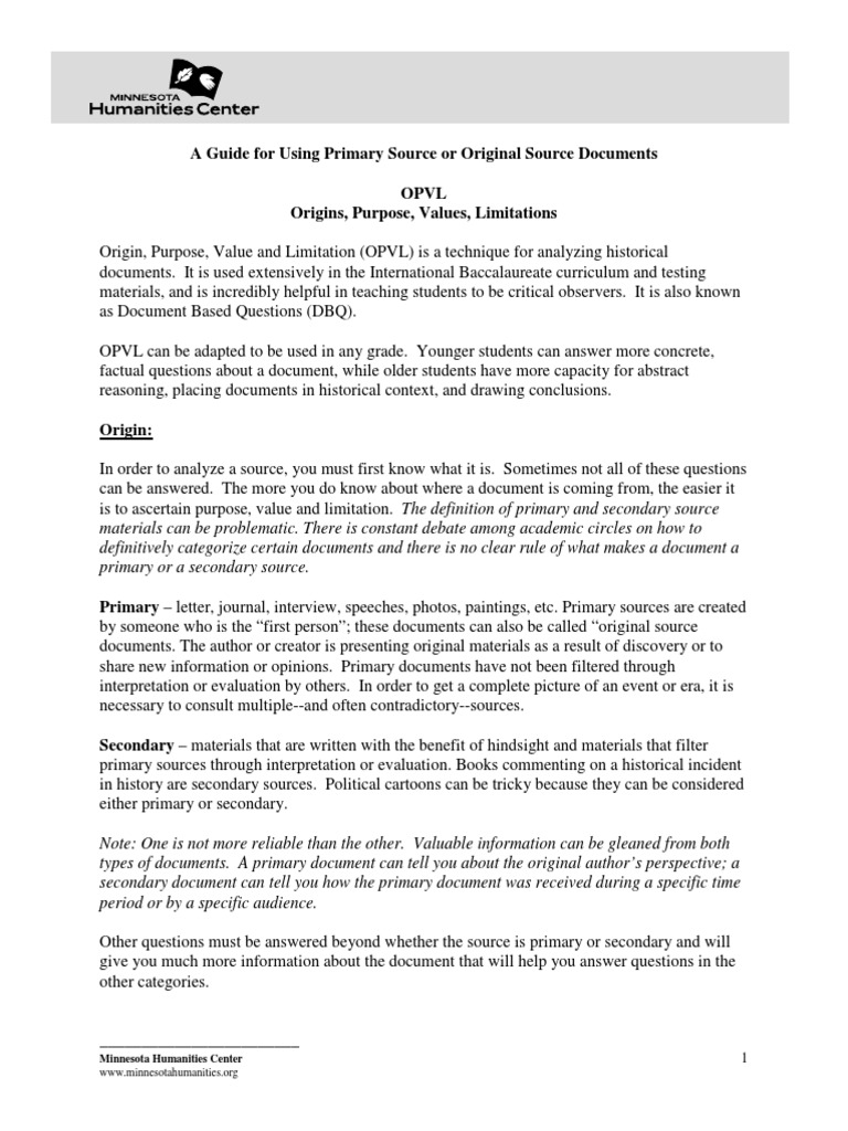 A Guide For Using Primary Source Documents | PDF | Primary Sources ...
