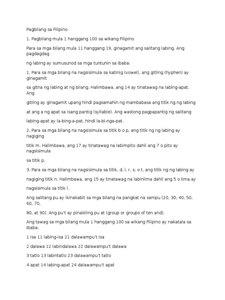 Pagbilang Sa Filipino | PDF