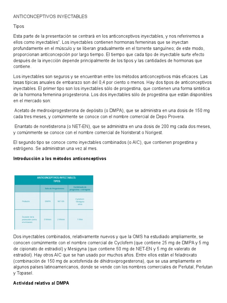 Anticonceptivos Inyectables: Tipos y Beneficios | PDF | Control de la ...